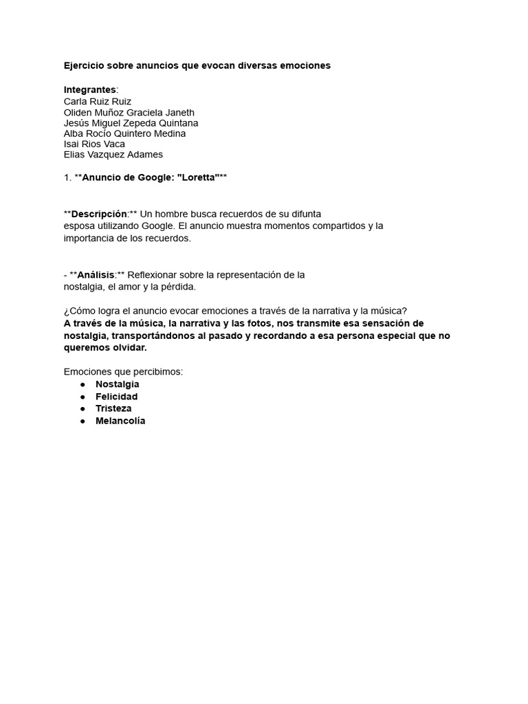 Ejercicio Sobre Anuncios Que Evocan Diversas Emociones | PDF