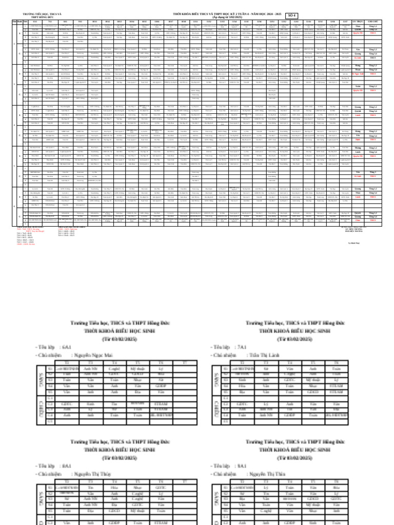 TKB Thpt&Thcs Tuan 4 Ky 2 Tu 3.2.2025 | PDF