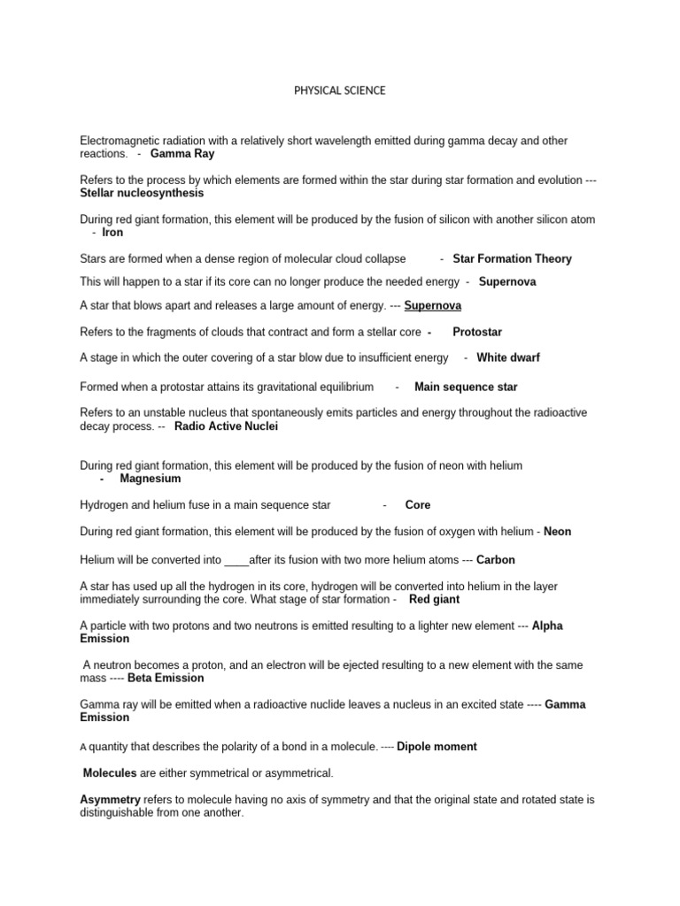 POINTERS-IN-PHYSICAL-SCIENCE | PDF | Stars | Radioactive Decay