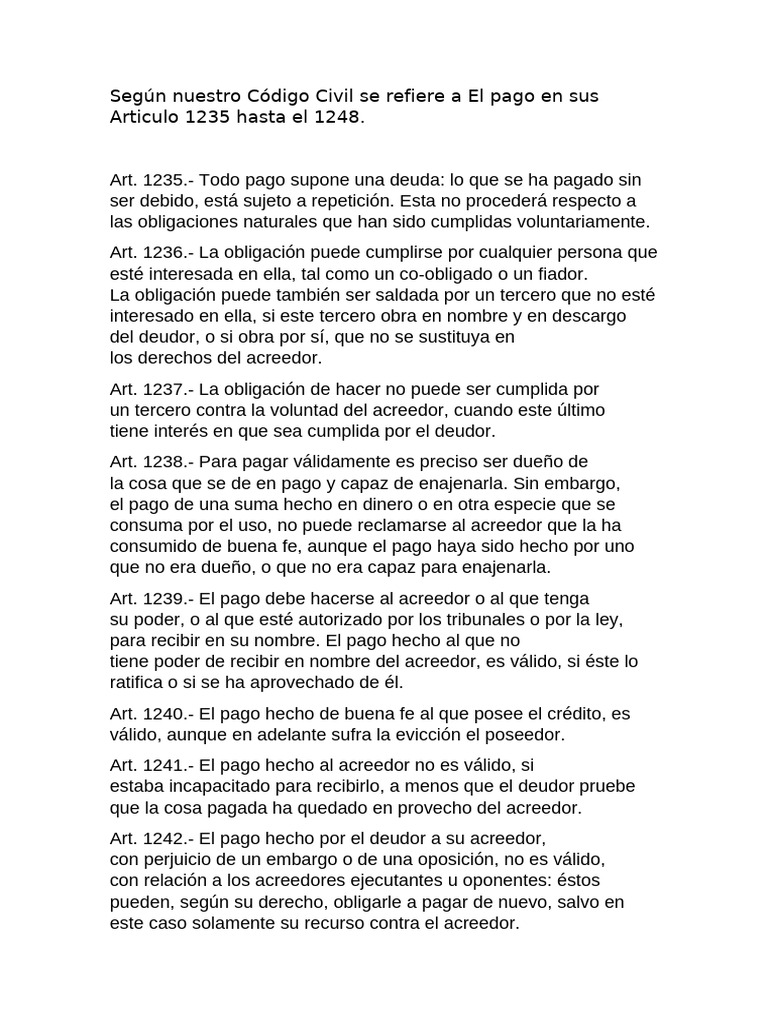 Normas sobre el Pago en el Código Civil | PDF | Pagos