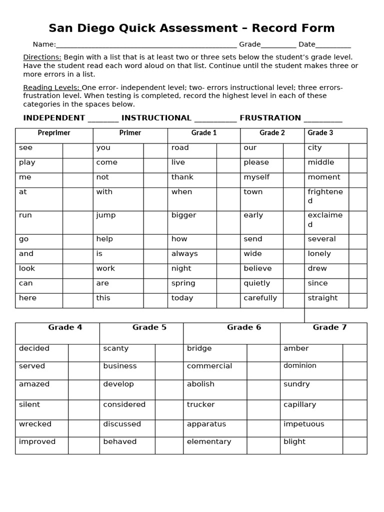 San Diego Quick Assessment Guide | PDF | Pedagogy | Psycholinguistics