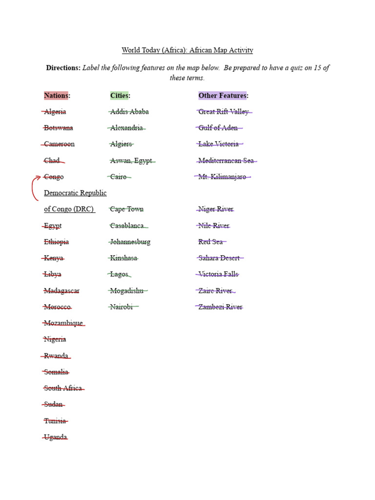 African Map Labeling Activity Guide | PDF | Africa | Nile