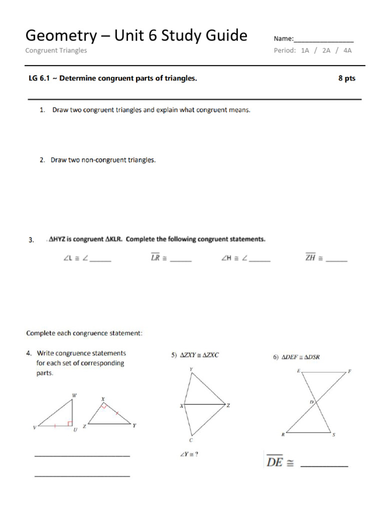 Congruent Triangles Study Guide | PDF