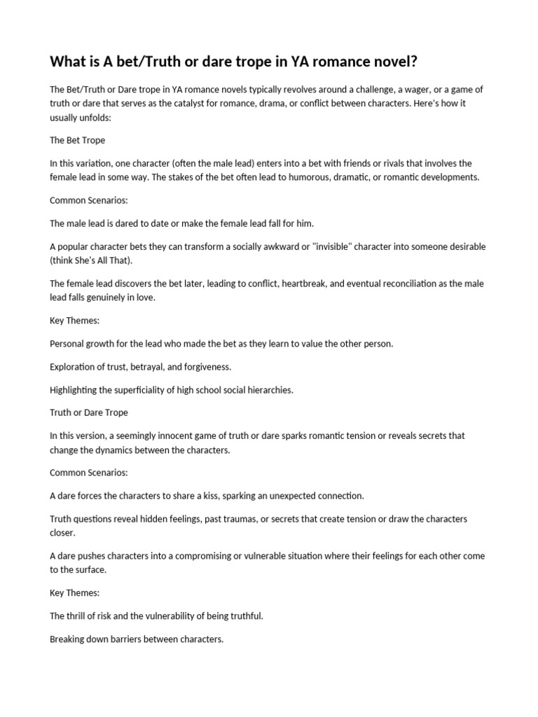 How to Write a Bet or Truth or Dare Trope in YA Romance Novel | PDF ...