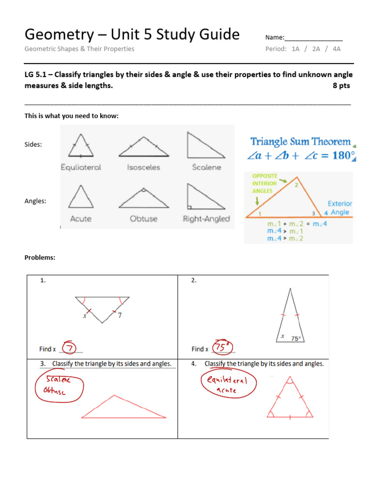 G U5 Study Guide - Geometric Shapes & Their Properties | PDF | Triangle | Euclidean Plane Geometry