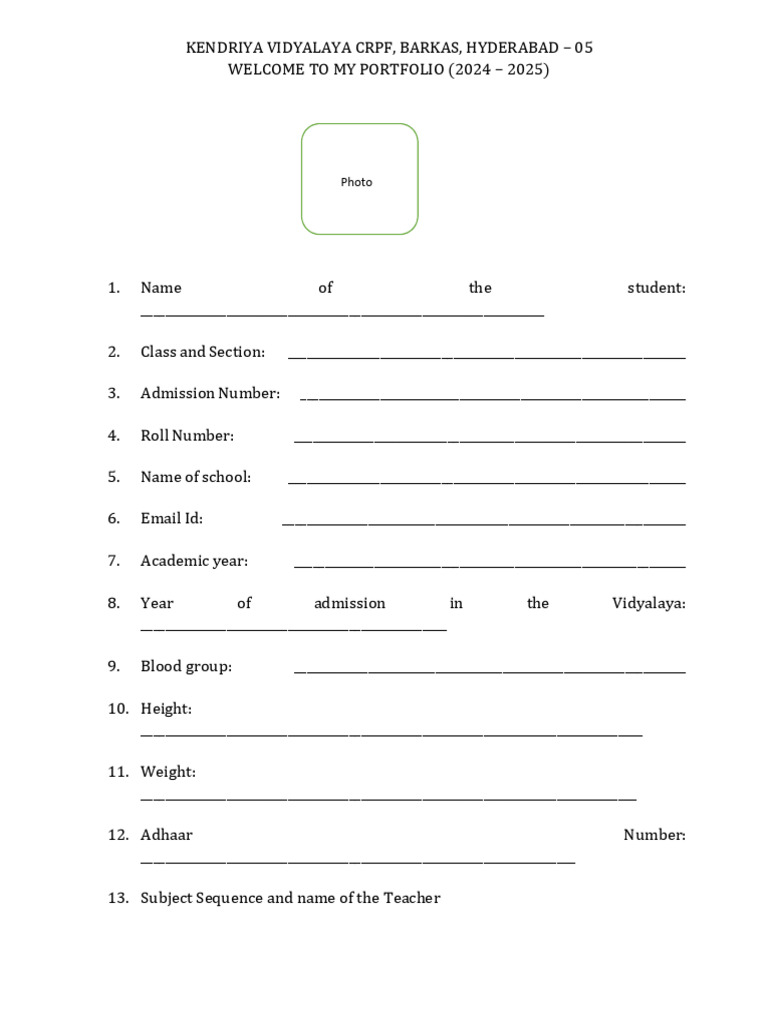 Student Portfolio Template 2024-25 | PDF