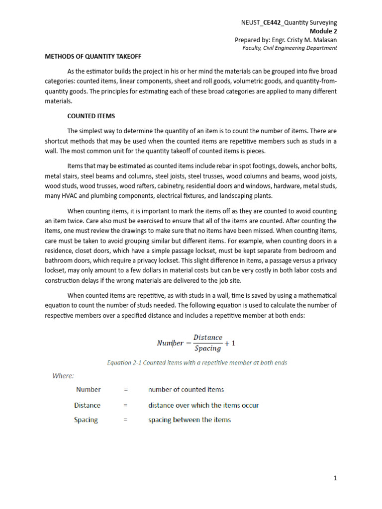 Module 2 Quantity Take Off | PDF | Civil Engineering | Building Engineering