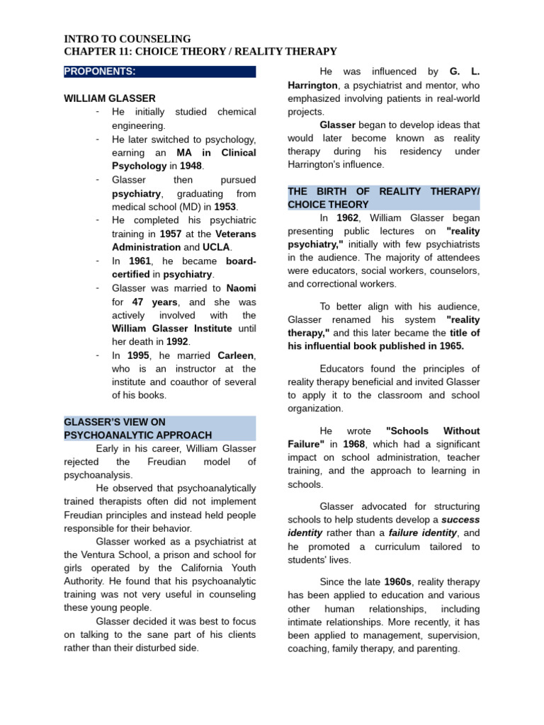 Choice-Theory | PDF | Psychotherapy | Mental Disorder
