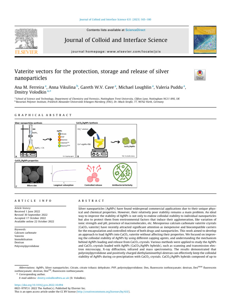 Vaterite for Silver Nanoparticle Stability | PDF | Scanning Electron ...