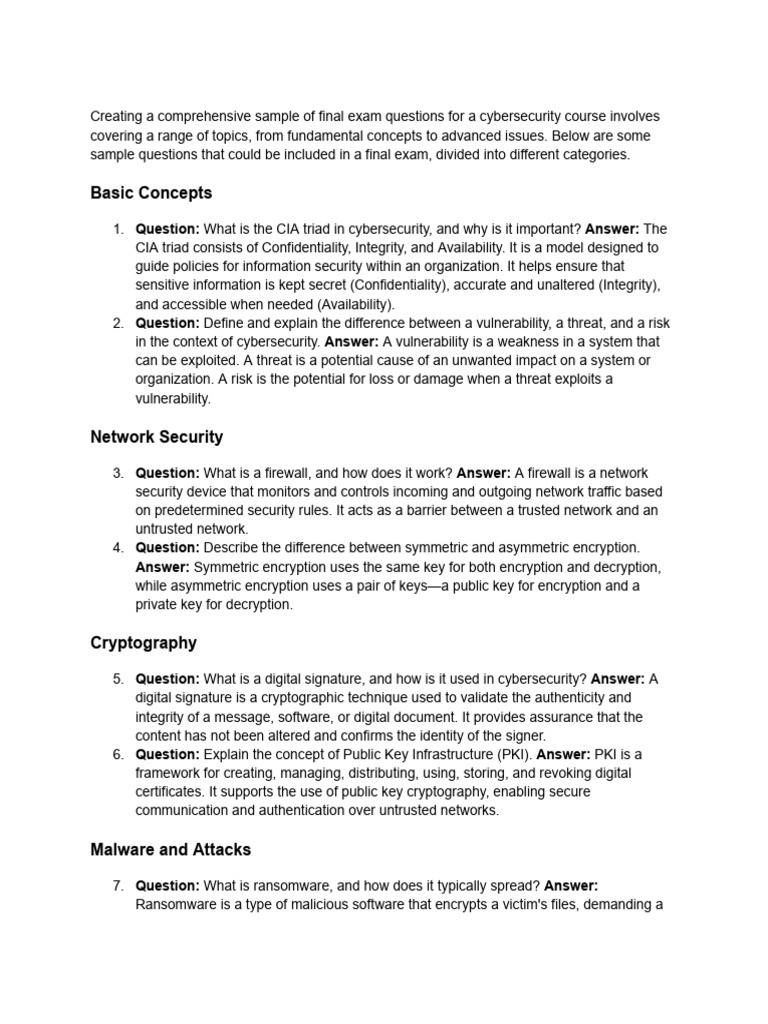 Cyber Security Exam Questions And Answers Pdf 1 Pdf Security Computer Security