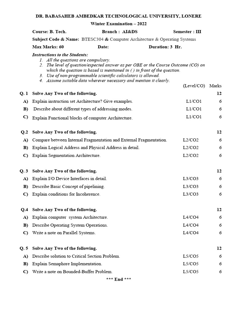 Computer Architecture And Operating System Pdf Computer Hardware Computer Science