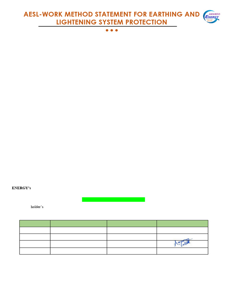 Tec 3.1 - Work Method Statement For Earthing and Lightning Protection ...