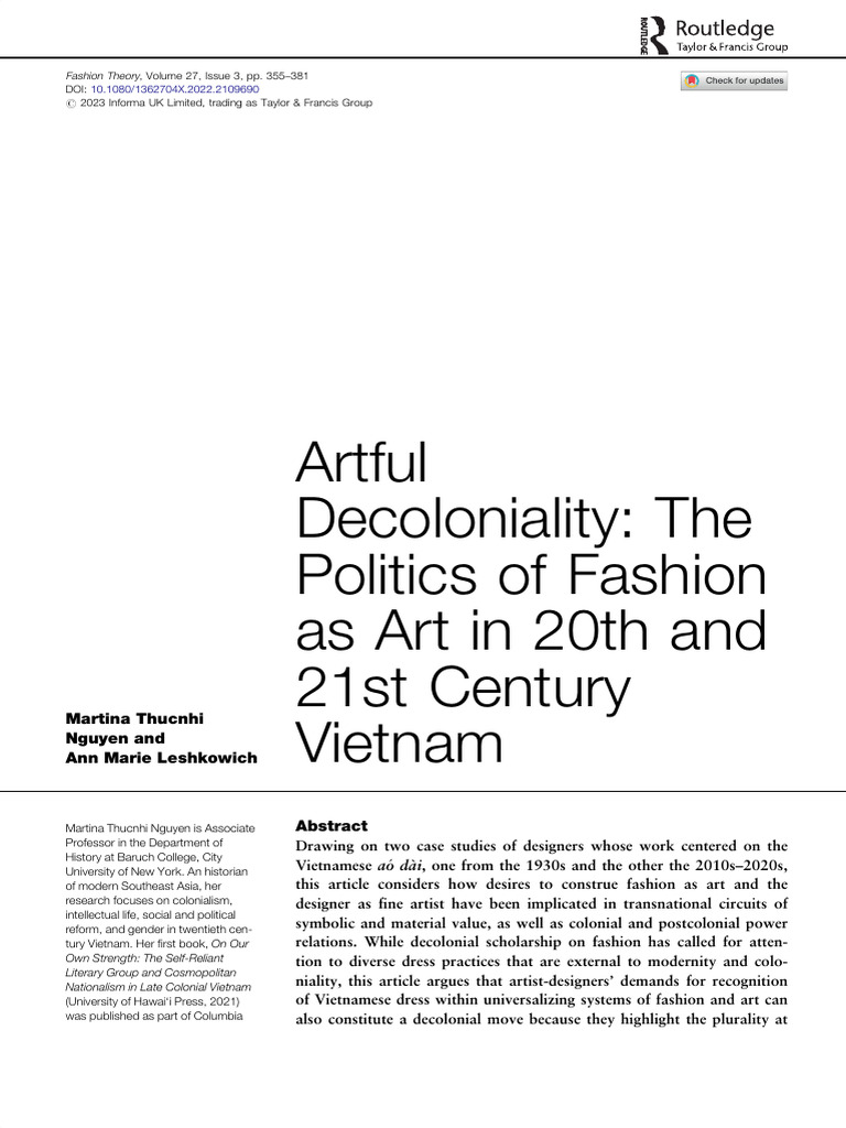 Artful Decoloniality: The Politics of Fashion as Art in 20th and 21st Century Vietnam | PDF ...