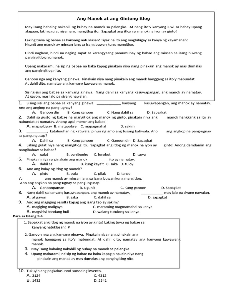 Ang Manok at Ang Gintong Itlog | PDF