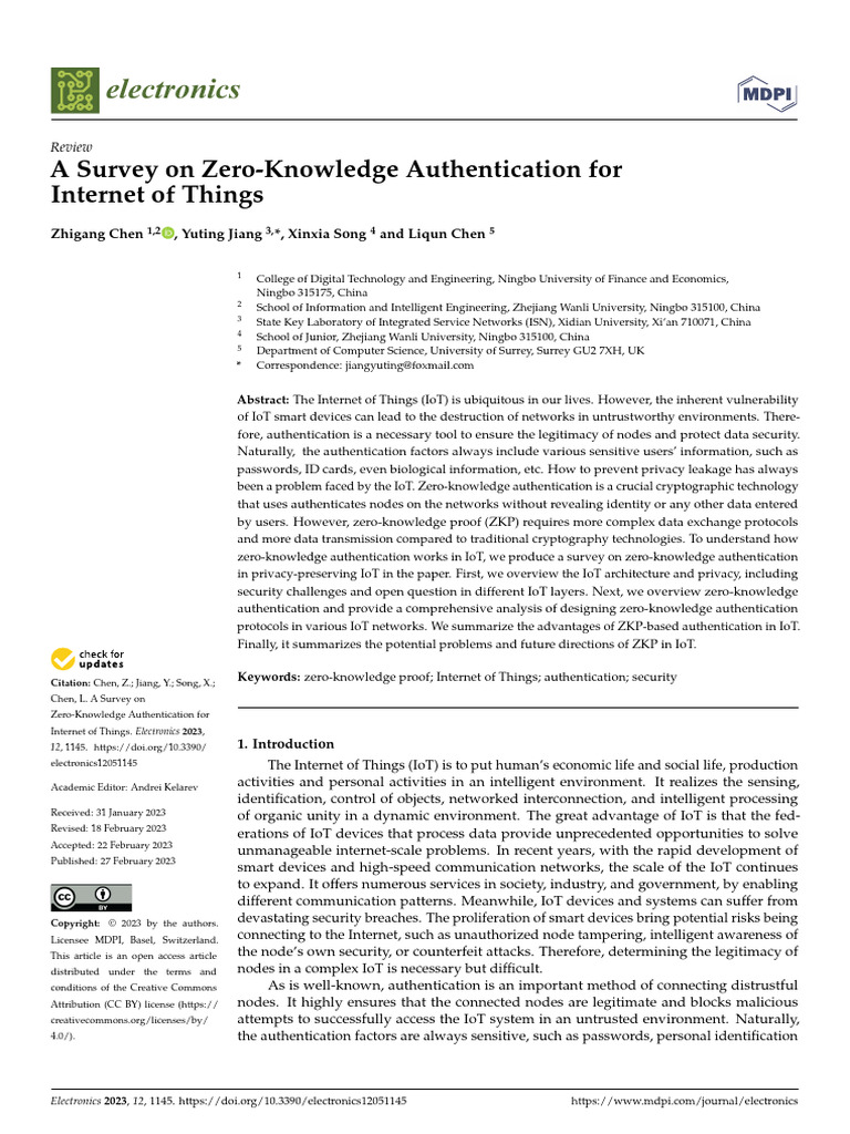 A_Survey_on_Zero-Knowledge_Authentication_for_Inte | PDF | Internet Of Things | Computer Network