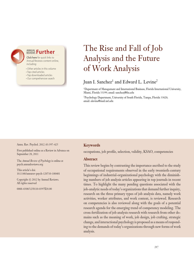 Rise and Fall of Job Analysis | PDF | Psychology | Behavioural Sciences