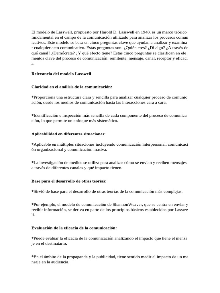 Modelo Lasswell: Clave en Comunicación | PDF | Comunicación ...