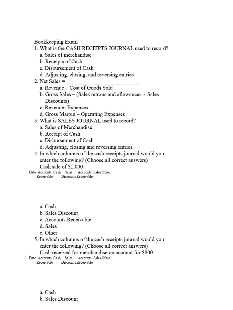 Bookkeeping Exam Questions and Answers | PDF | Debits And Credits ...
