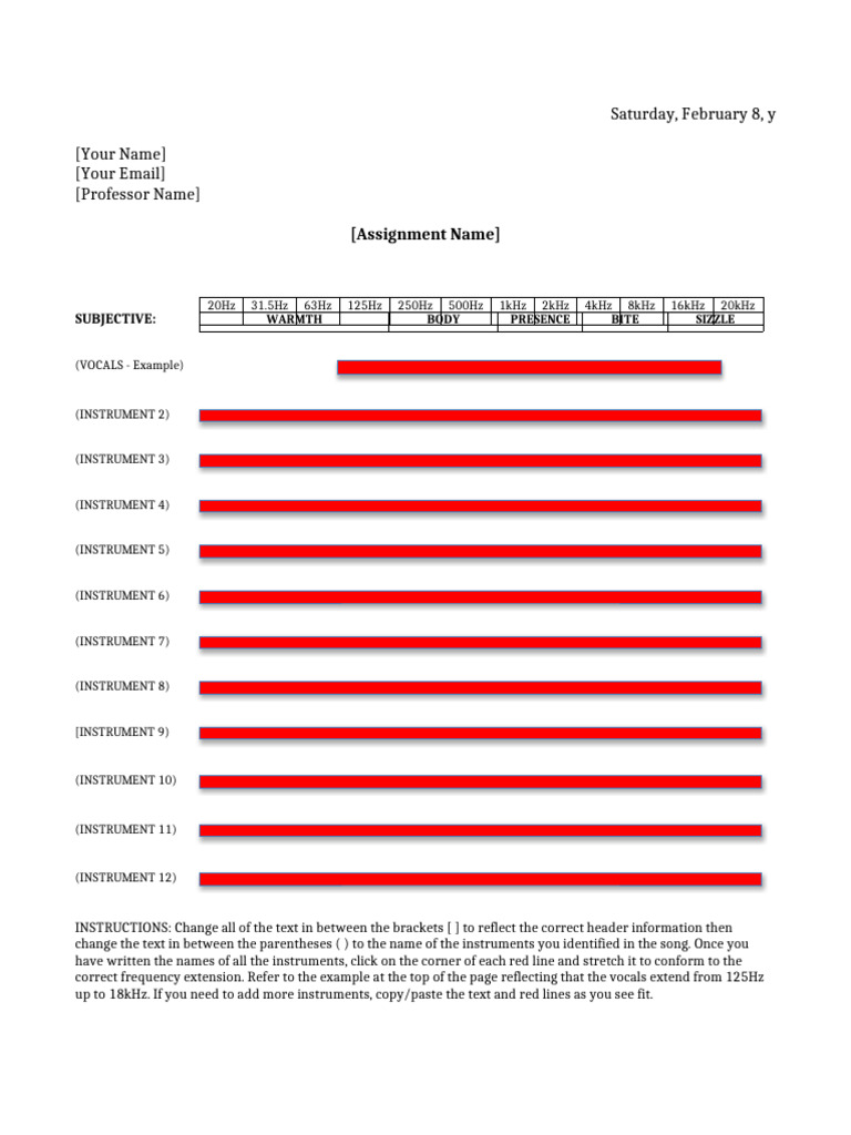 L01 Template Chart of Important Mix Frequencies | PDF