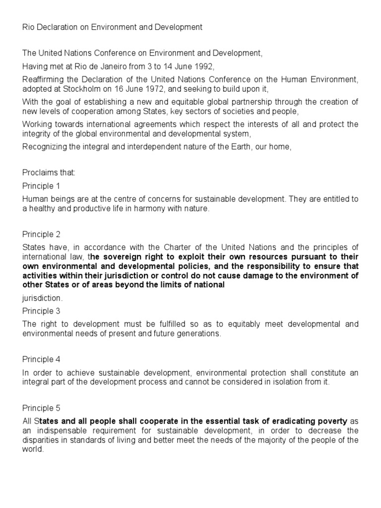 Rio Declaration on Sustainable Development | PDF | Kyoto Protocol ...