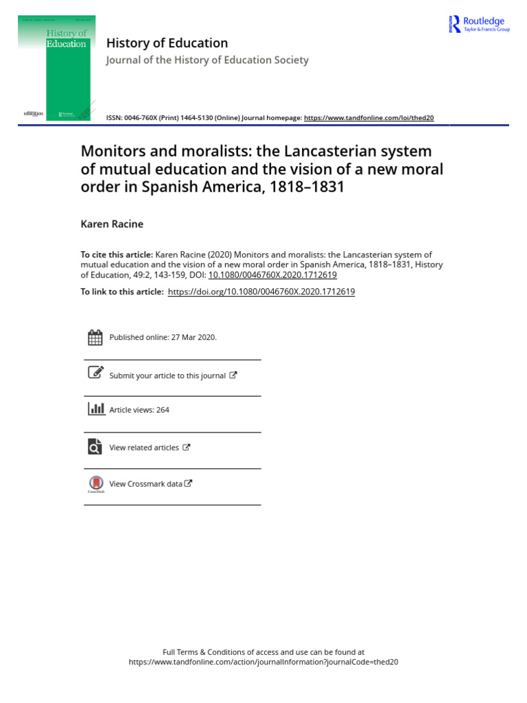 Monitors and Moralists The Lancasterian System of Mutual Education and ...