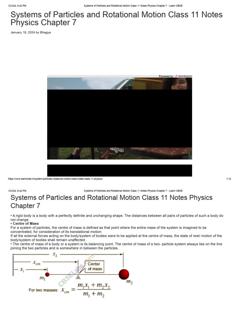 Systems of Particles and Rotational Motion Class 11 Notes Physics ...