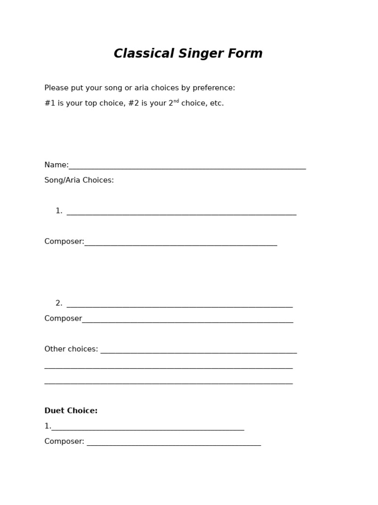 Classical Singer Song Selection Form | PDF