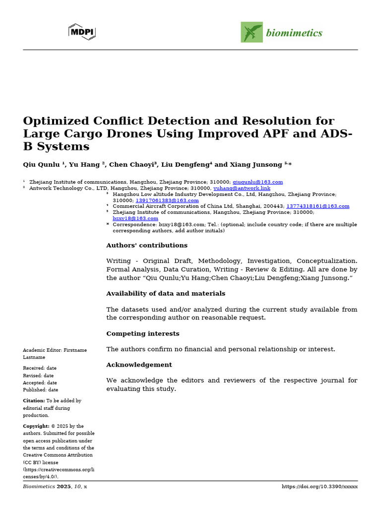 Optimized Conflict Detection and Resolution For Large Cargo Drones Using Improved APF and ADS-B ...
