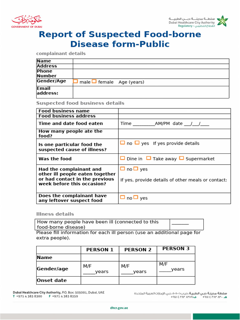 Food Poisoning Report Form-Public | PDF