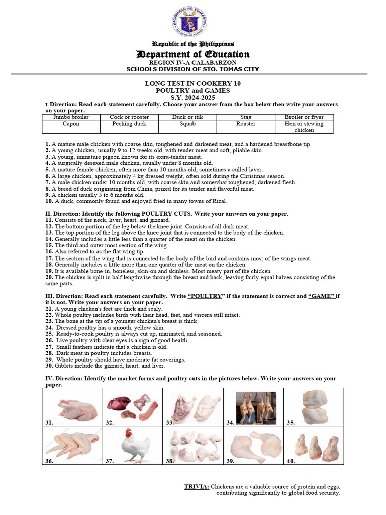 Cookery 10 Poultry and Game Test Guide | PDF | Poultry | Chicken