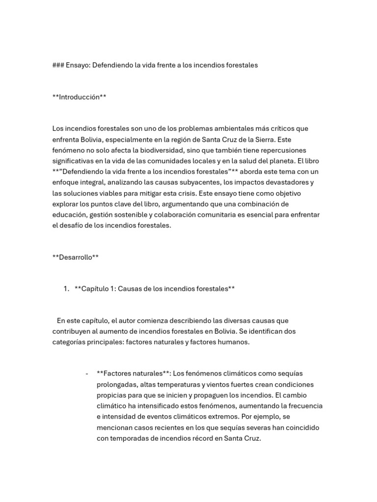 Un Ensayo Del Libro Defendiendo La Vida Ante Los Incendios Forestales ...