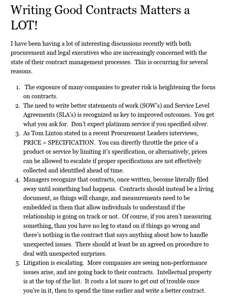 Writing Good Contracts Matters A LOT! | PDF | Procurement