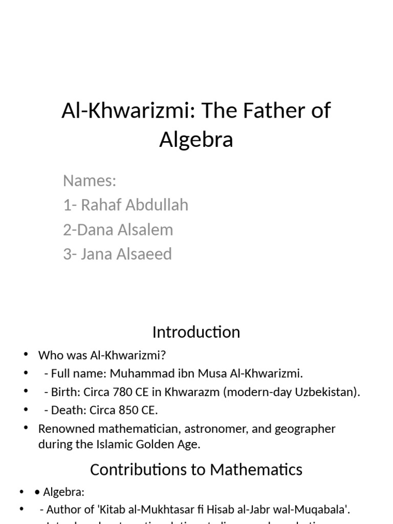 Al-Khwarizmi: Father of Algebra | PDF