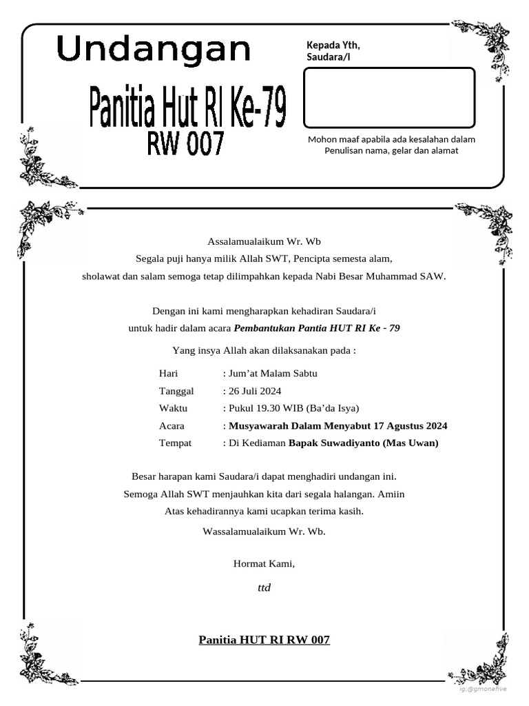 Undangan Musyawarah Hut Ri Ke 79 Pdf