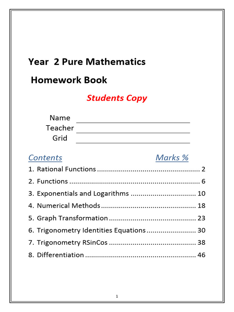 Year 2 Pure Mathematics Homework Guide | PDF | Dose (Biochemistry ...
