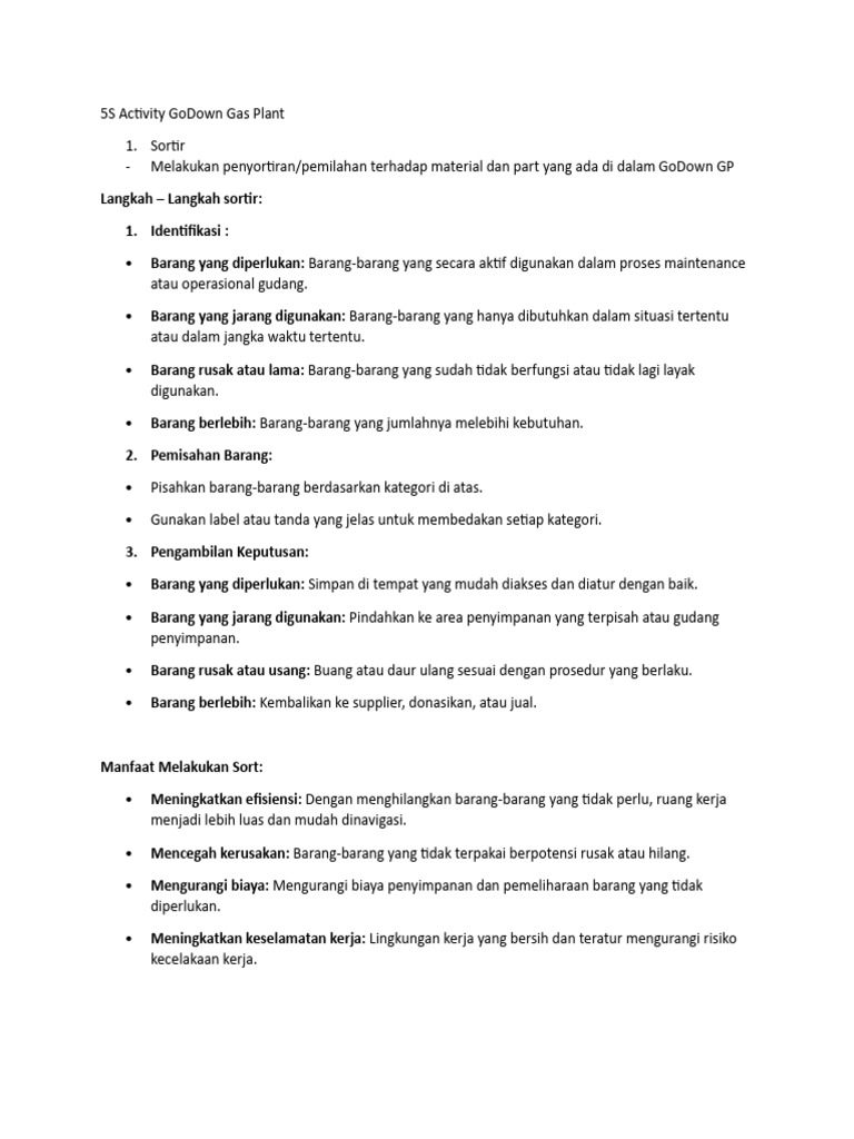 Panduan 5S untuk Gudang Gas Plant | PDF