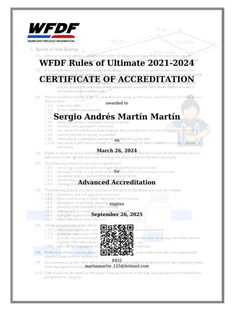 WFDF Rules Advanced Accreditation Sergio Martin | PDF