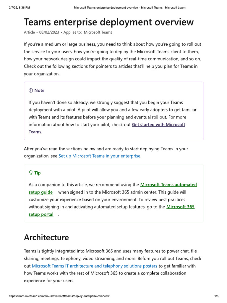 Teams Enterprise Deployment Overview | PDF