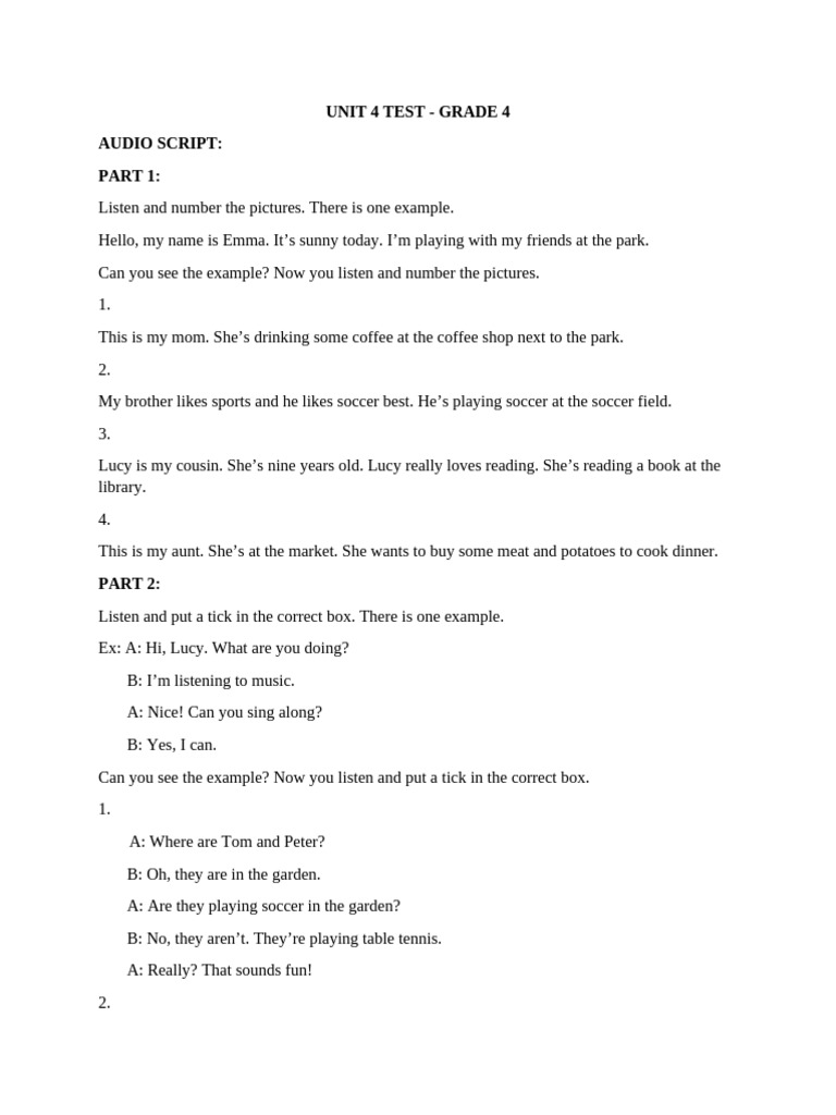 De Kt Unit 4 Tieng Anh 4 I Learn Smart Start Audio Script Pdf