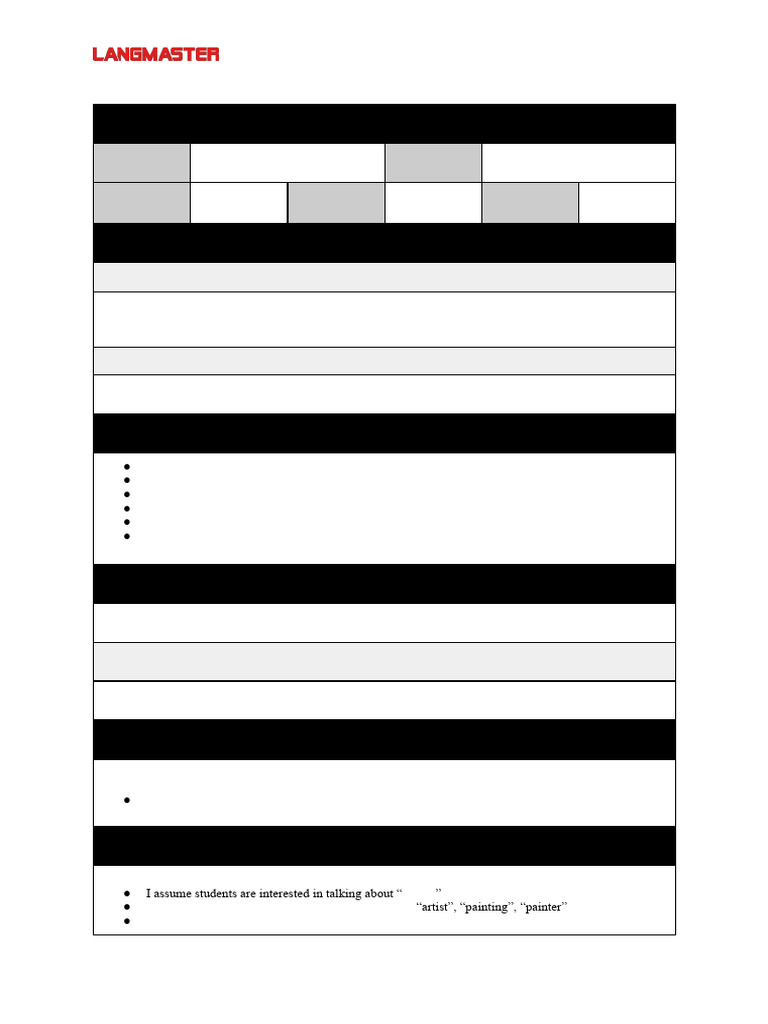 Lesson Plan Self-Portrait | PDF | Reading Comprehension | Vocabulary
