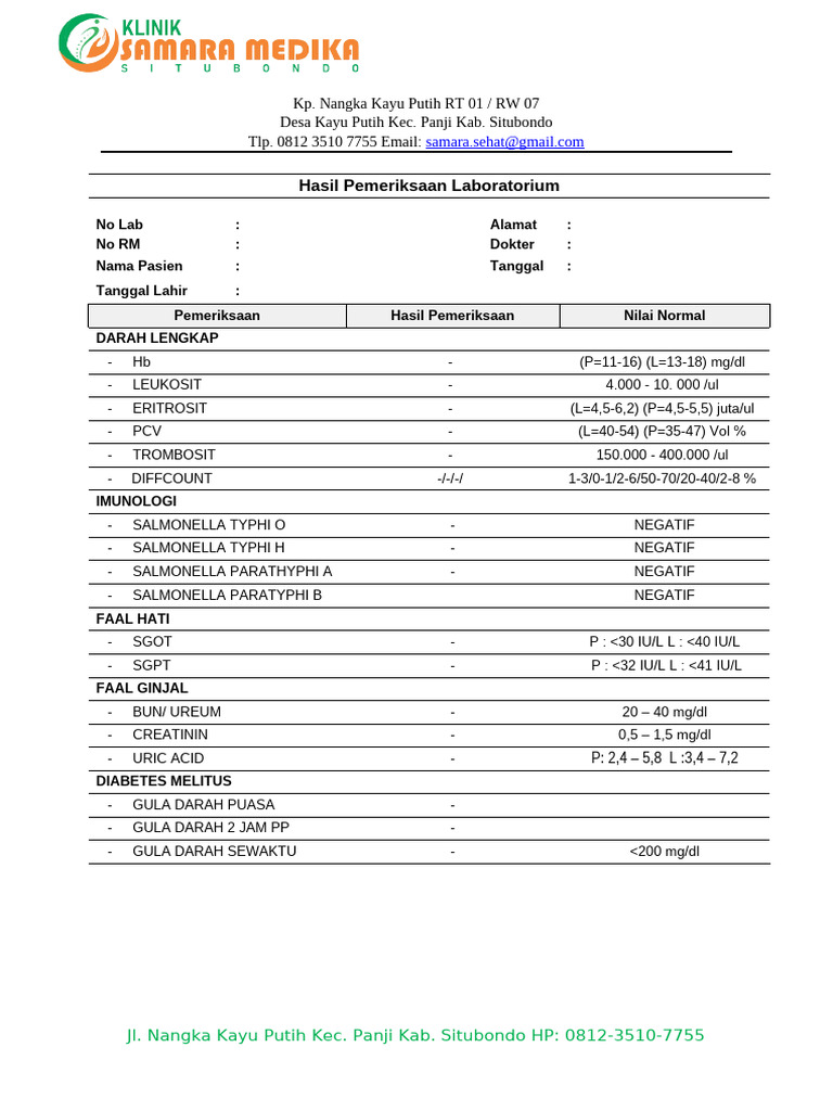 Format Hasil Pemeriksaan Laborat | PDF