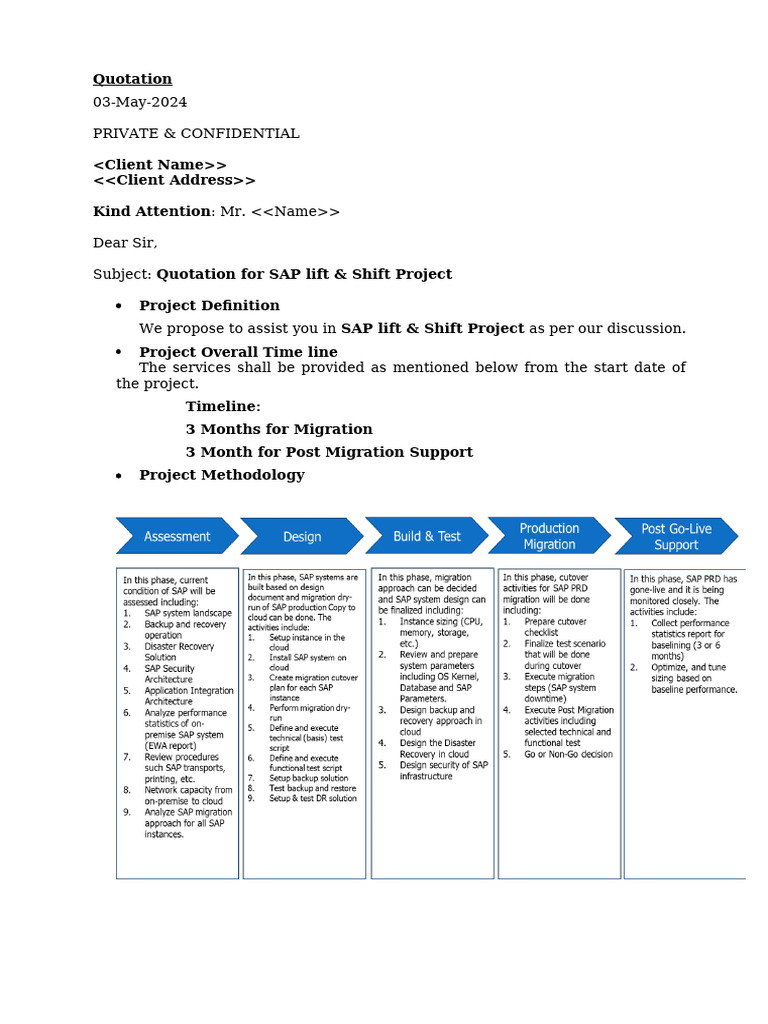 SAP Lift Shift Methodology Proposal | PDF