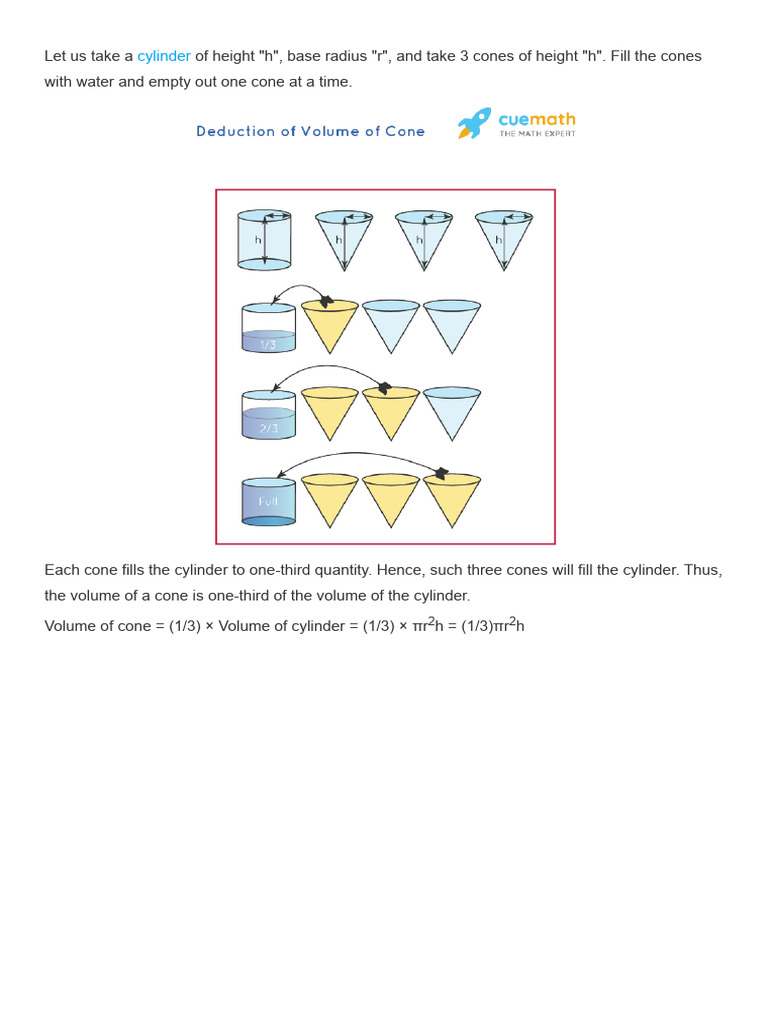 Volume of Cone - Formula, Derivation, Examples, FAQs | PDF