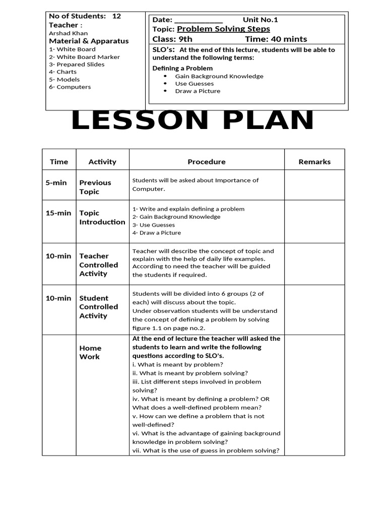 Lesson Plan 9th 1 | PDF | Cognitive Science | Cognition