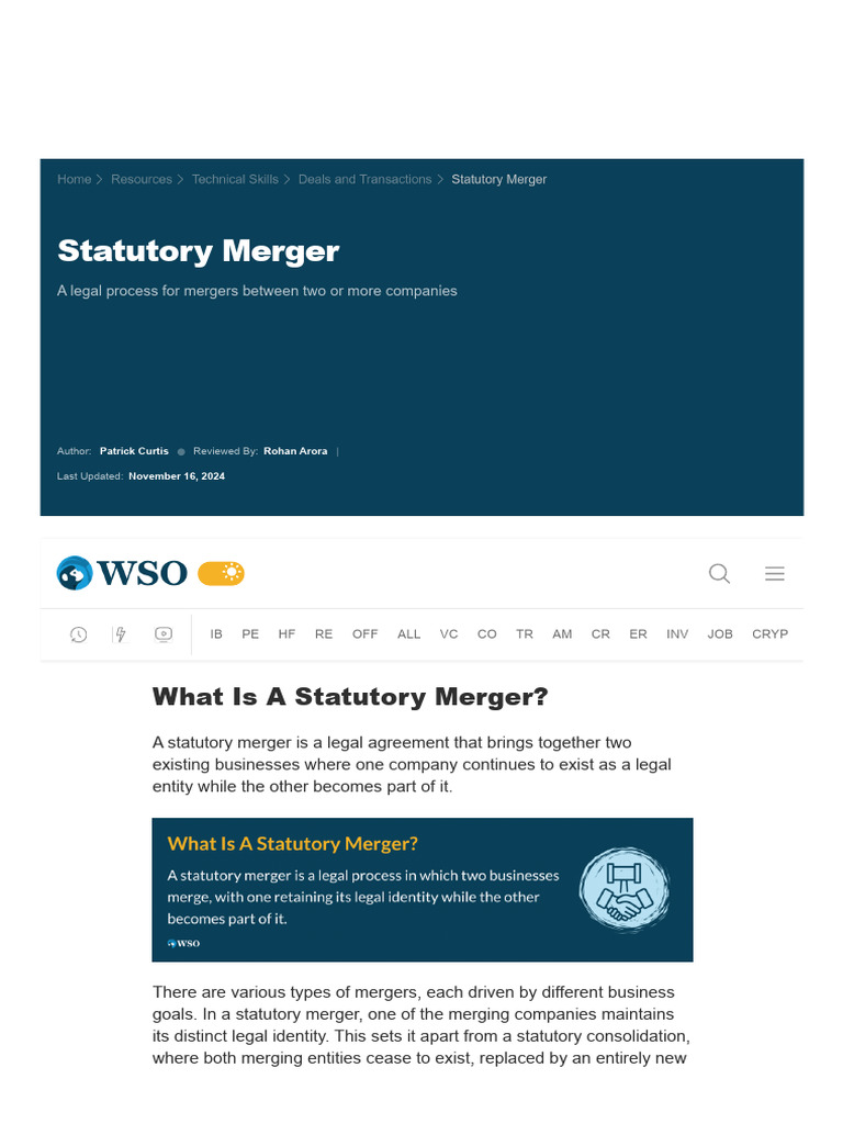 Statutory Merger - Concept Overview, Example, and Breadown - Wall ...