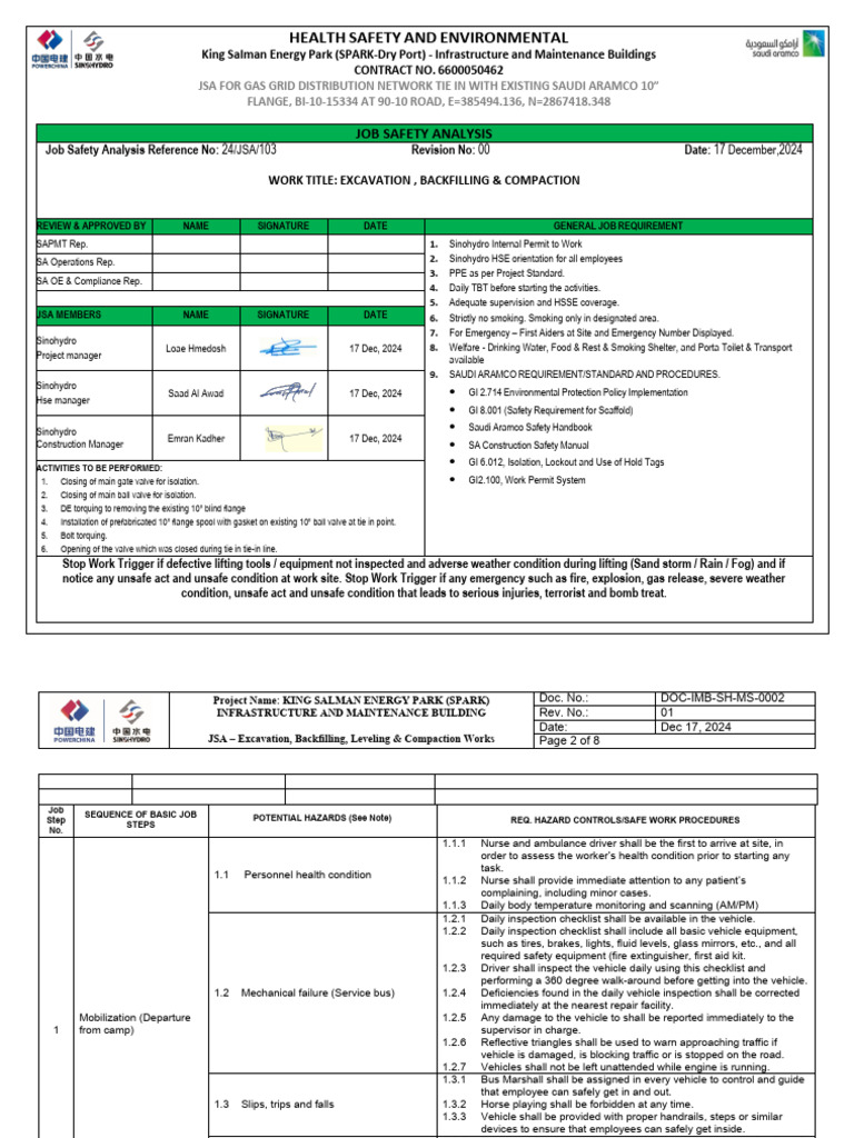 SH-JSA - Excavation, Backfilling and Compaction. | PDF | Vehicles ...