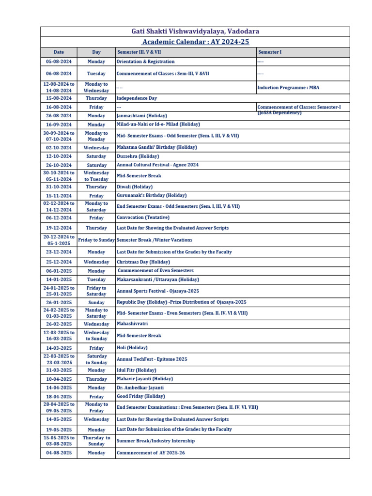 Acad Calendar AY2425 | PDF | Academic Term | Observances