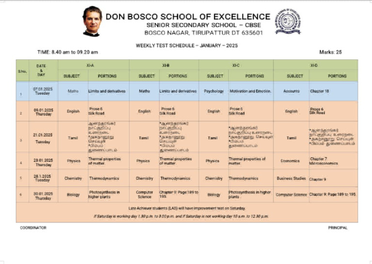 Weekly Test Schedule GR 11 (7.1.25 To 30.1.25) | PDF | Psychology