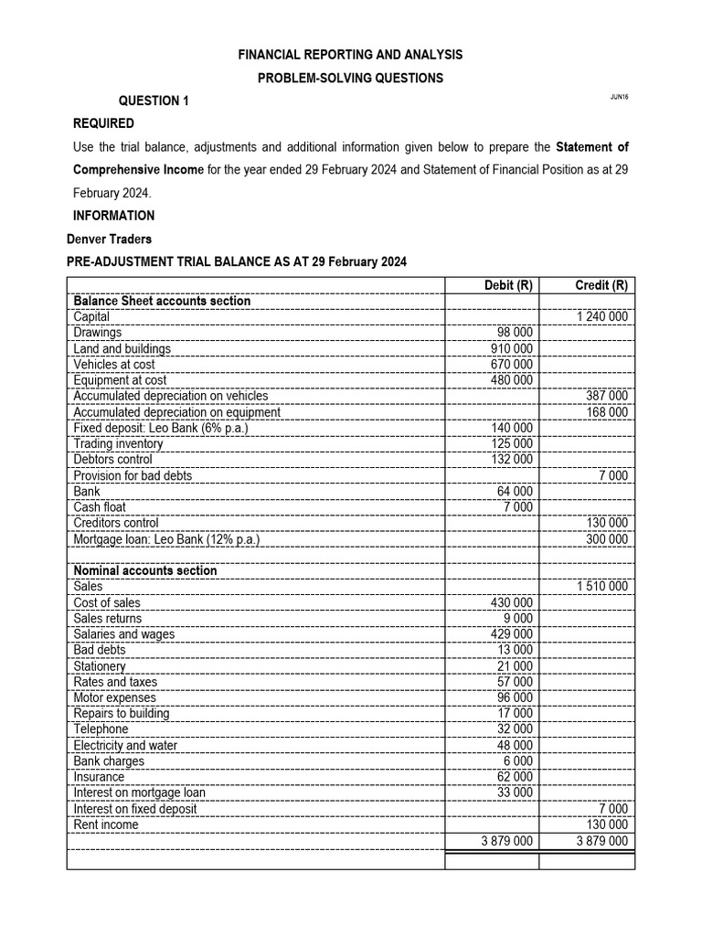 Fin Rep & Analysis Problem Solving Questions | PDF | Debits And Credits ...