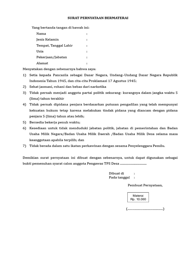 4. Surat Pernyataan Bermaterai | PDF